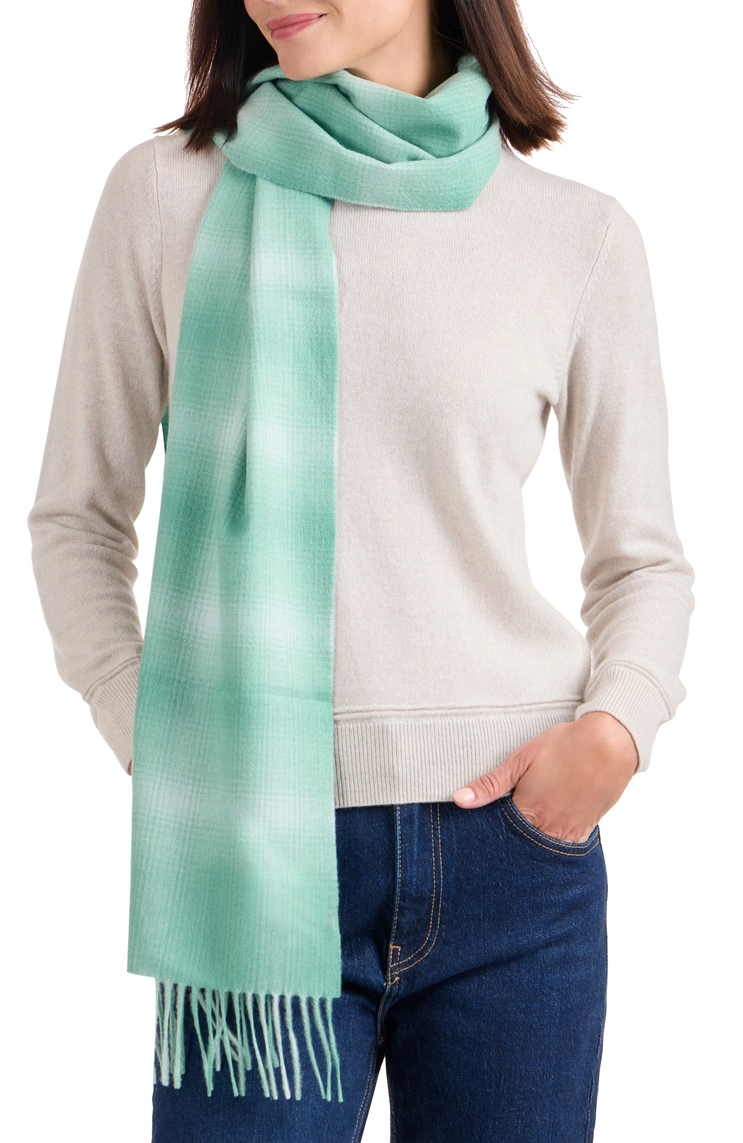 Ombre Windowpane Cashmere Scarf | Amicale Cashmere