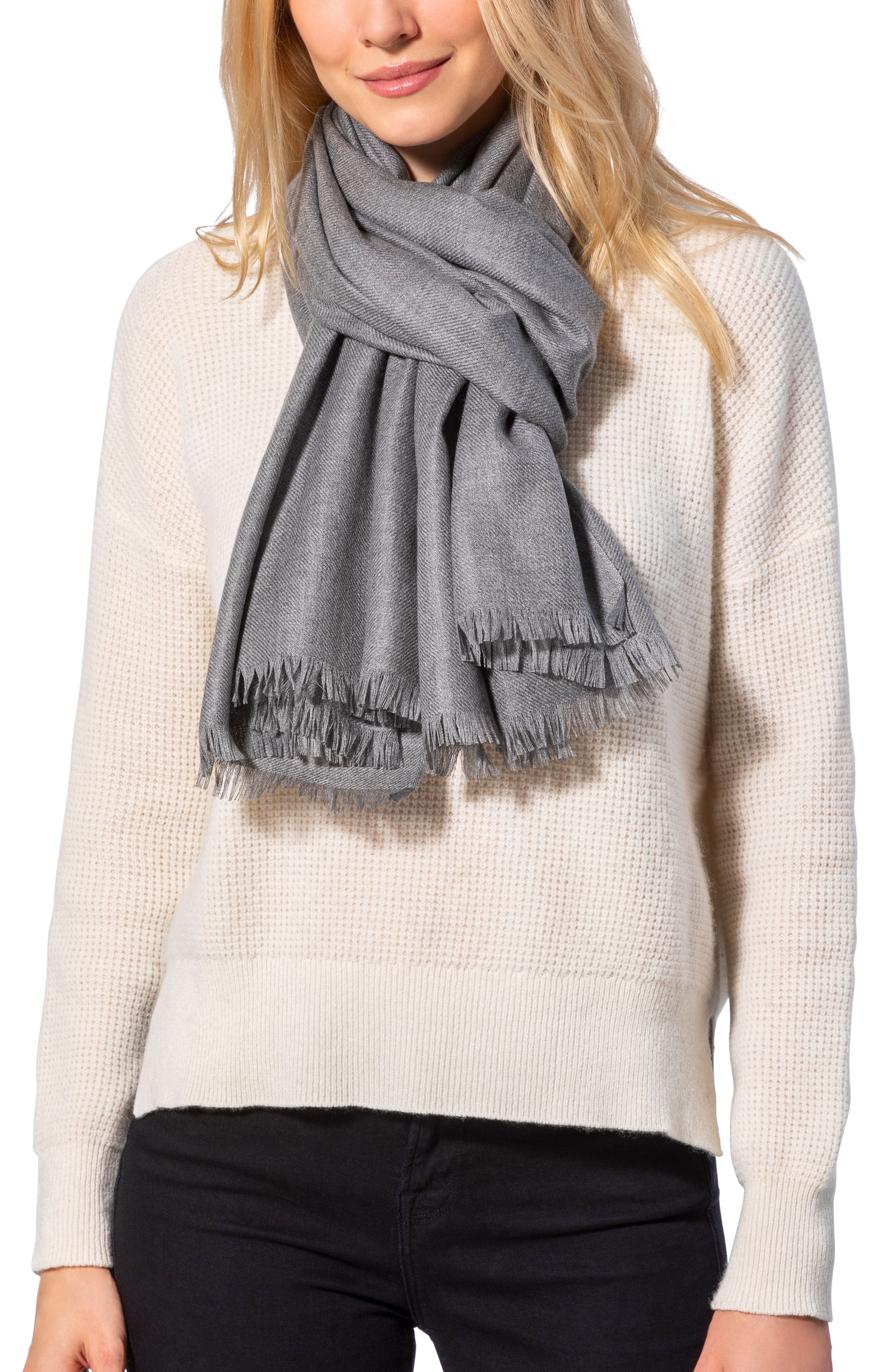 Solid Color Cashmere Blend Wrap with Fringe Edges | Amicale Cashmere