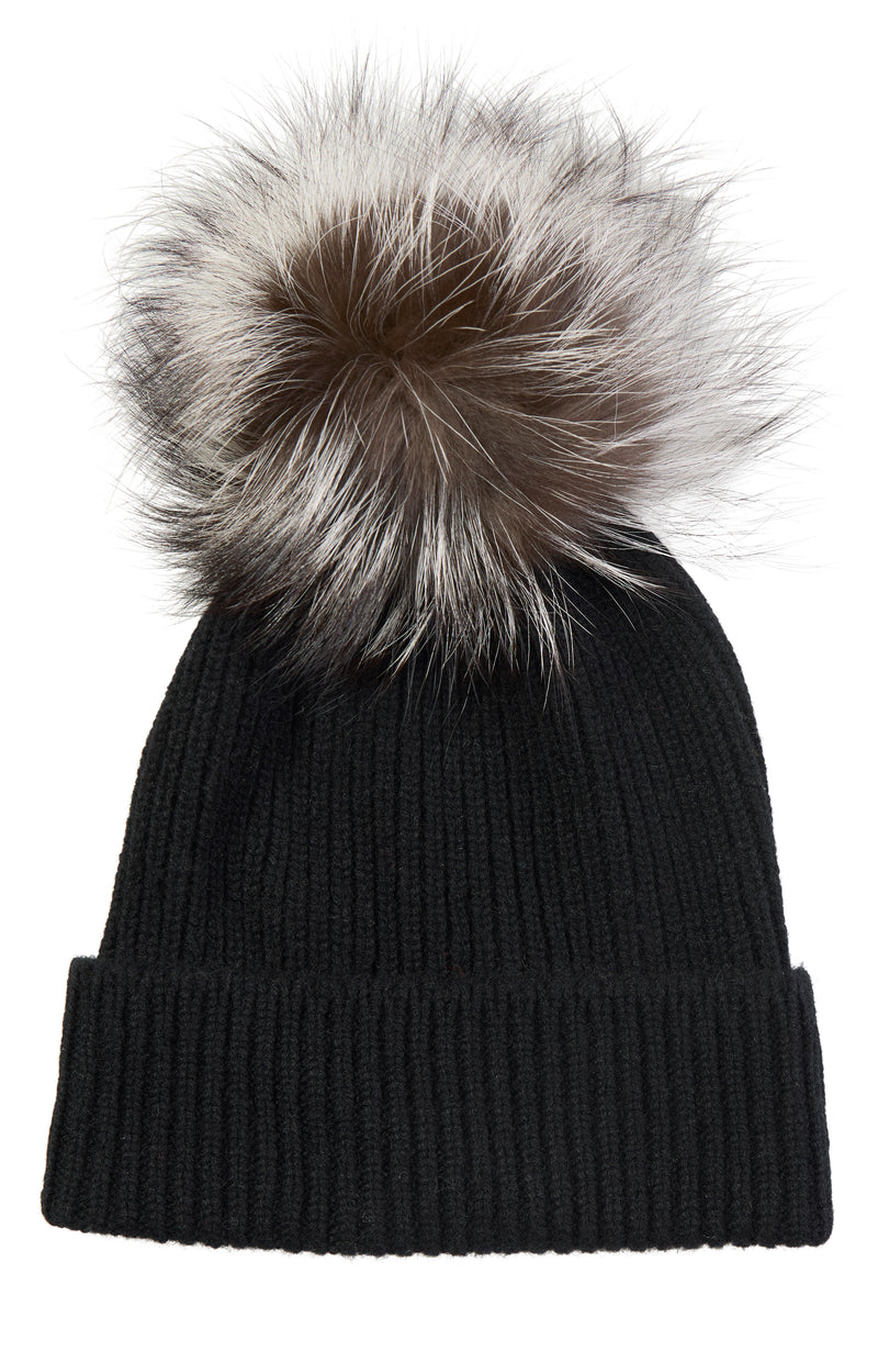 Cozy Cashmere Hat with Chunky Ribbed Knit & Fur Pom | Amicale Cashmere
