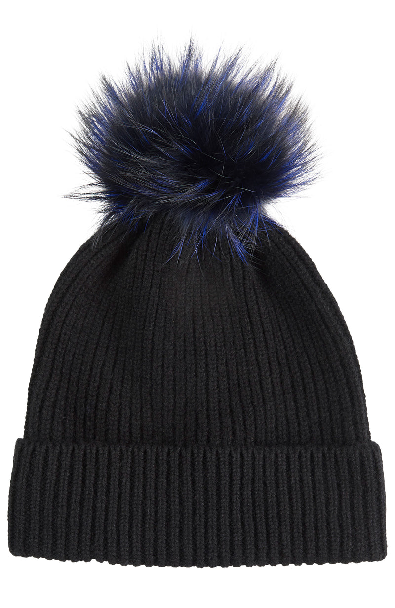 Cozy Cashmere Hat with Chunky Ribbed Knit & Fur Pom | Amicale Cashmere