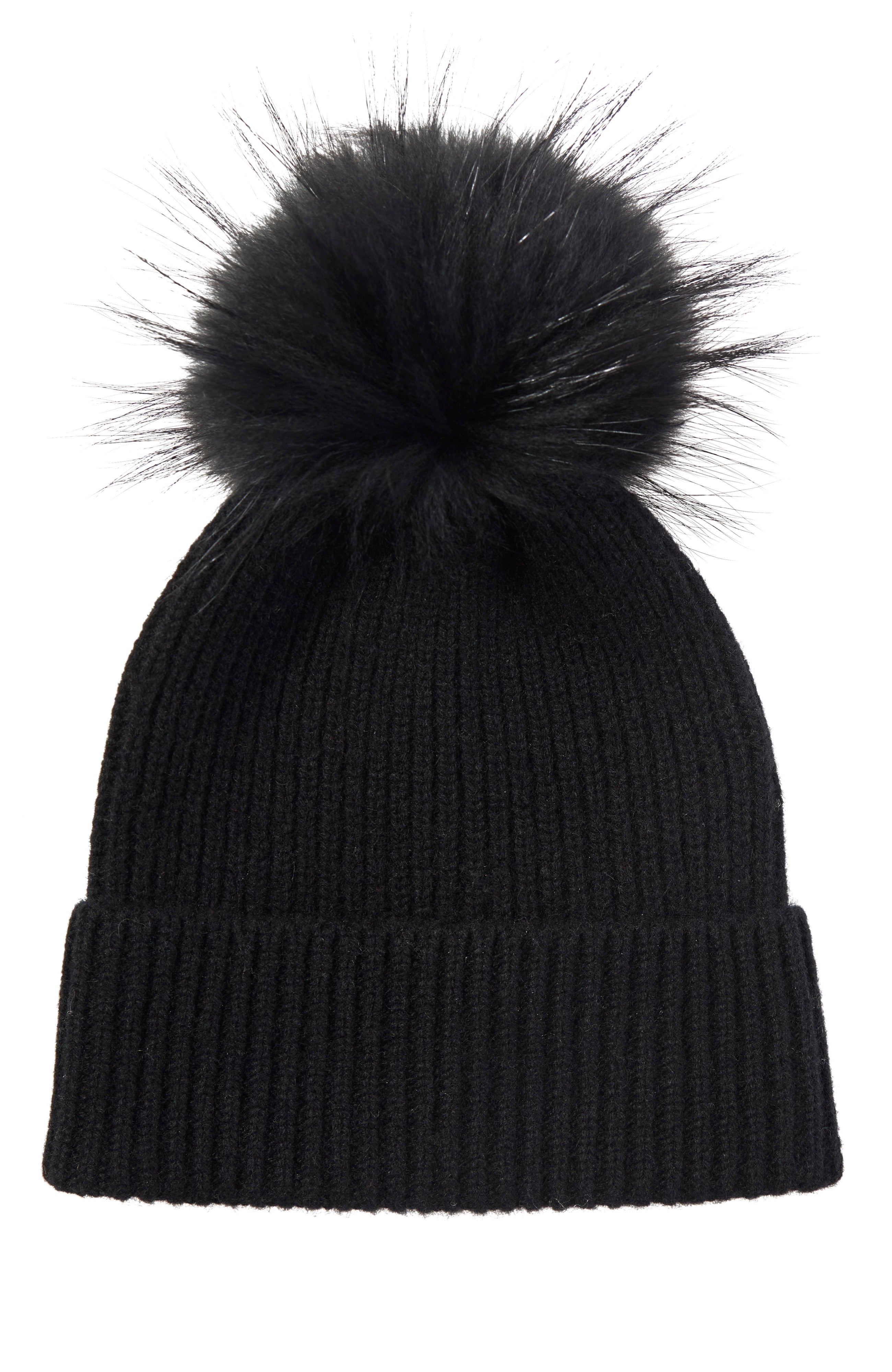 Cozy Cashmere Hat with Chunky Ribbed Knit & Fur Pom | Amicale Cashmere