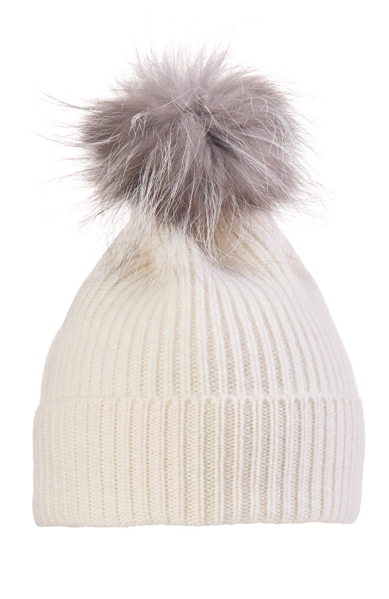 Cozy Cashmere Hat with Chunky Ribbed Knit & Fur Pom | Amicale Cashmere