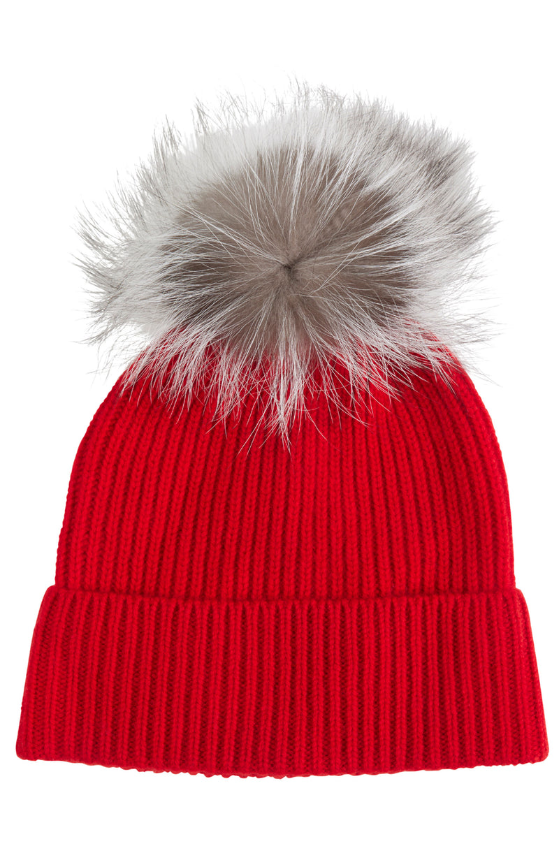 Cozy Cashmere Hat with Chunky Ribbed Knit & Fur Pom | Amicale Cashmere